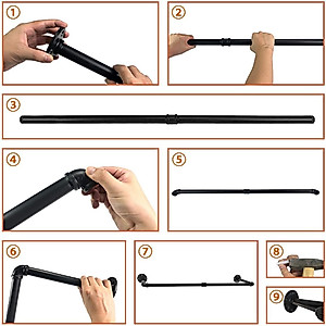 MY RUSTIC Industrial Pipe Clothing Rack, Rustic Pipe Hanging Rod for Closet Storage, Wall Mounted Multi Purpose Hanging Rod (Black, 38 Inch 2P)