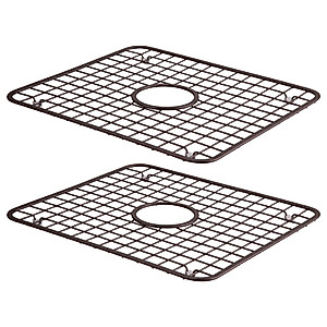 mDesign Modern Kitchen Sink Metal Dish Drying Rack/Mat with Center Drain Hole - Steel Wire Grid Design - Allows Wine Glasses, Mugs, Bowls and Dishes to Drain in Sink - 2 Pack - Bronze