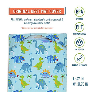 Wildkin Kids Nap Mat Cover for Boys & Girls, Sewn-in Flap Design Rest Mat Cover, Perfect for Preschool and Daycare, Fits Our Vinyl Nap Mat up to 1.5 Inches Including Basic Sleep Mat (Dinosaur Land)
