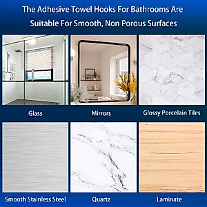 2 Pack Self Adhesive Hooks,Towel Hooks for Bathroom, Heavy Duty Adhesive Hooks,Shower Hooks for Inside Shower,Stainless Steel Wall Hooks for Coat,Robe and Towels, Stick On Bathroom and Kitchen,Sliver