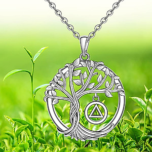 Sobriety Necklace for Women Sterling Silver Tree of Life Necklaces Symbol Pendant Recovery Alcoholics Sobriety Healing Jewelry Gift