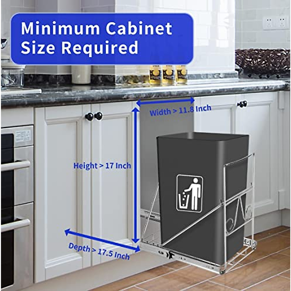ZVMTTOY Pull Out Trash Can Under Cabinet, Under Sink Garbage Can Pull Out for Kitchen Cabinet Adjustable Trash Can Pull Out Kit Fit for Most 7-10 Gallon Garbage Can (Waste Bin Not Included)-Silver