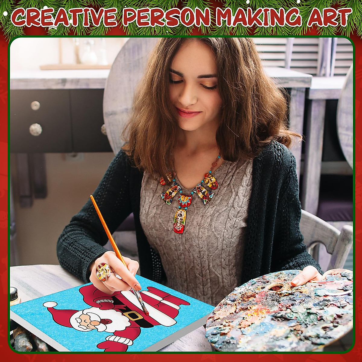 6 Pack 8x10 Inches Christmas Theme Pre Drawn Canvas to Paint, Pre Printed Canvas for Ladies Sip and Paint Party Favor, Pre Sketched Canvas for Painting for Adults