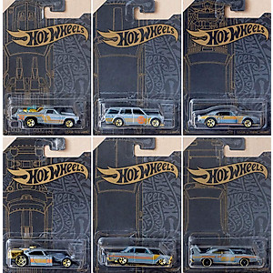 Hot Wheels 51st Anniversary Satin & Chrome Series Set of 6 Cars, Custom '71 El Camino, 71 Datsun 510 Wagon, '67 Pontiac Firebird, Aristo Rat, 63 Chevy II