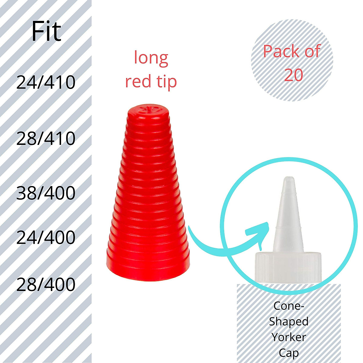 Kelkaa Long Red Tips for Yorker Spout Caps, Replacement Sealer Tips (Pack of 20)