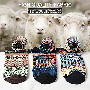 FYC Winter Womens Socks - Wool Warm Thick Knit Cozy Crew Casual Vintage Soft Socks for Women - Christmas Gifts - 5 Pairs