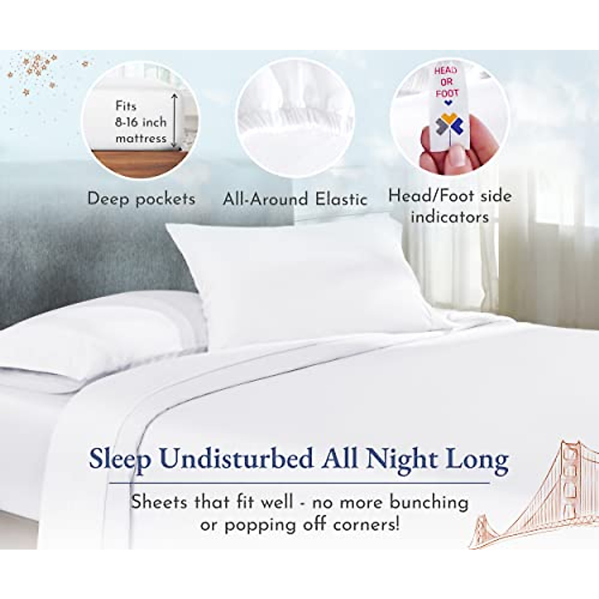 California Design Den Full Size Sheet Sets, Natural 100% Cotton Sheets, Soft Luxury 400 Thread Count Sateen 4 Pc Bedding Sheets & Pillowcase Set, Deep Pocket Cooling Sheets (Bright White Sheets)