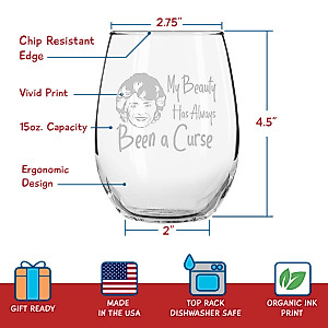 DU VINO Golden Girls Inspired Stemless Wine Glass Set of 4 (15 oz)- USA MADE-Funny Novelty Glasses for Party, Event, Girls Night-Gift For Mom, Women Best Friend- Fun Drinking for Bachelorette Parties