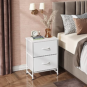 WLIVE 2-Drawer Nightstand and 5-Drawer Dresser Set, Dressers for Bedroom, Fabric Storage Tower, Hallway, Entryway, Closets, Sturdy Steel Frame, Wood Top, Easy Pull Handle (White)