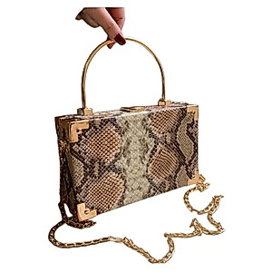 WIGUYUN Womens Fashion Snakeskin Evening Handbag Top Handle Clutch Purse Chain Shoulder Cross-body Bag Khaki