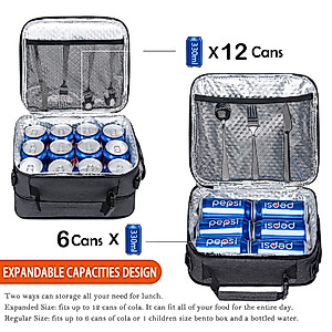 TuErCao Lunch Box for Men Women Adult Insulated Lunch Bag for Kids for School, Reusable Portable Soft Cooler Bag for Picnic Car Travel Road Trips, Dark Grey