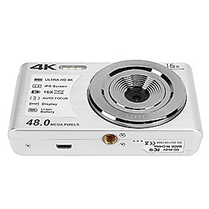 4K Digital Camera, Portable Zoom Compact Camera, 48MP 2.8 Inch 16X 48MP 4K Video Image USB Charging Video Digital Camera for Teens Beginners (Silver)