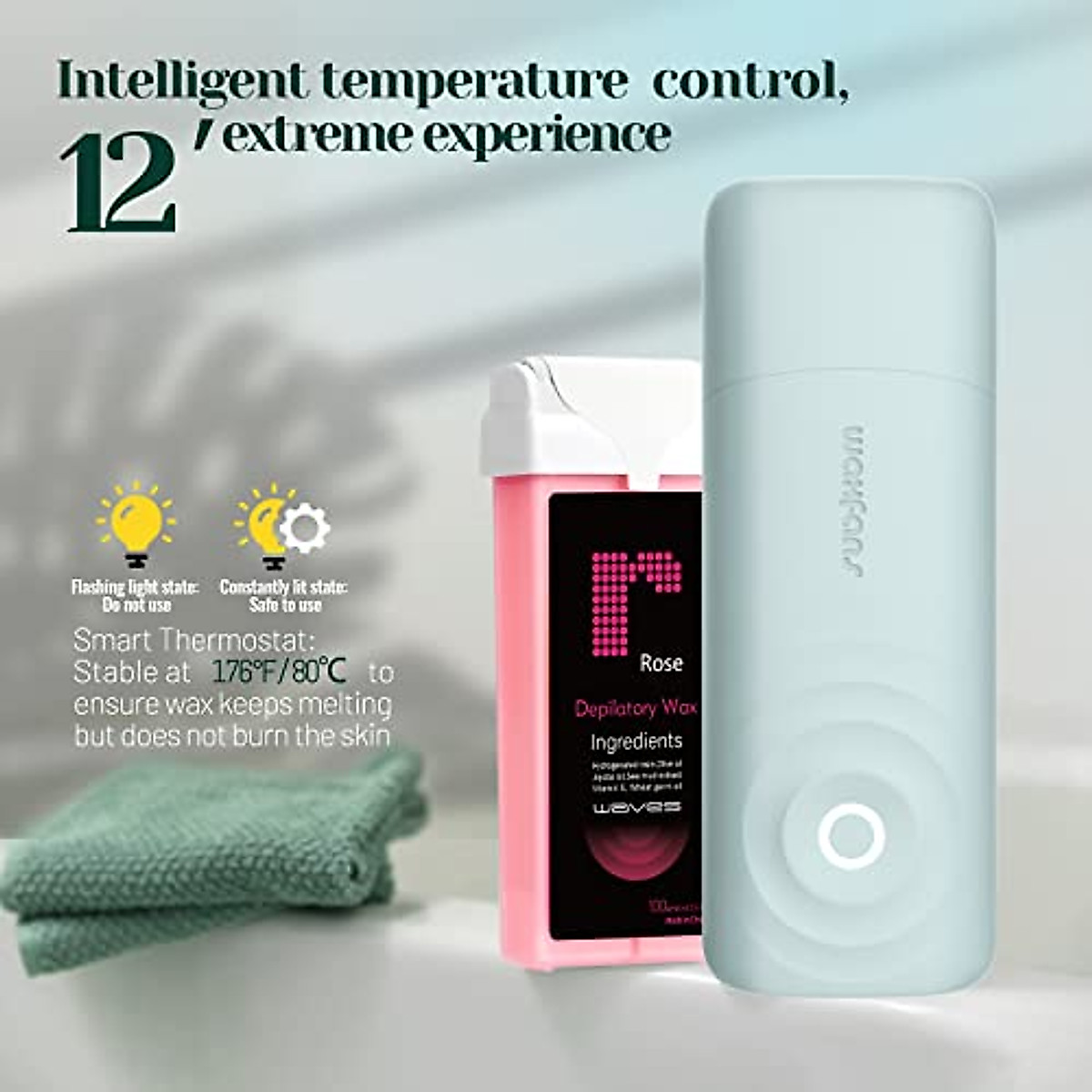 Waxfans Roll on Wax Kit for Hair Removal,Wax Warmer for Hair Removal，at Home Waxing Kit for Women，Wax RollerKit，Wax Kit for Full Body,Rose Wax Roller