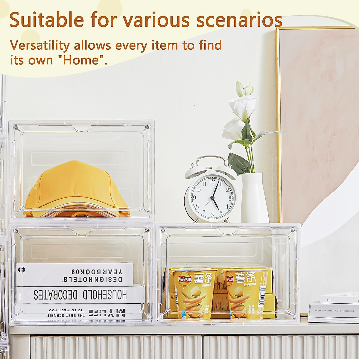 SANKEU Storage Bins with Lids，3pcs×19.5 Qt Plastic Storage Containers with Magnetic Door, Stackable Clear Storage Box for Closet Organizers and Storage,Office Organizing