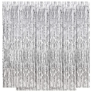5 Pack Silver Fringe Backdrop 3.2ft x 8.2ft Foil Curtain Tinsel Foil Fringe Curtains Backdrop Tinsel Backdrop Streamers for Birthday Curtain Party Decoration Wedding Christmas Decoration (Silver)