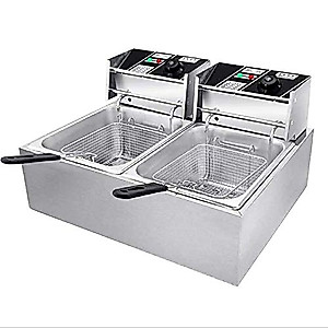 CMFTGDS Electric Deep Fryer with Basket & Lid, 12L Stainless Steel Professional Home Commercial 2 Tank Frying Machine Chicken Turkey Chips Large Capacity French Fryer (Dual tank)