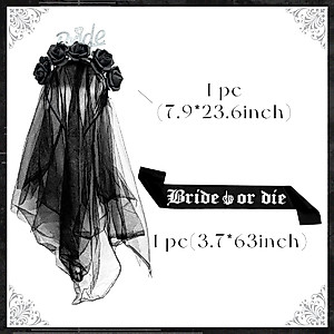 JeVenis Goth Bride to Be Sash Gothic Bride To Be Headband Bride or Die Bachelorette Decoration