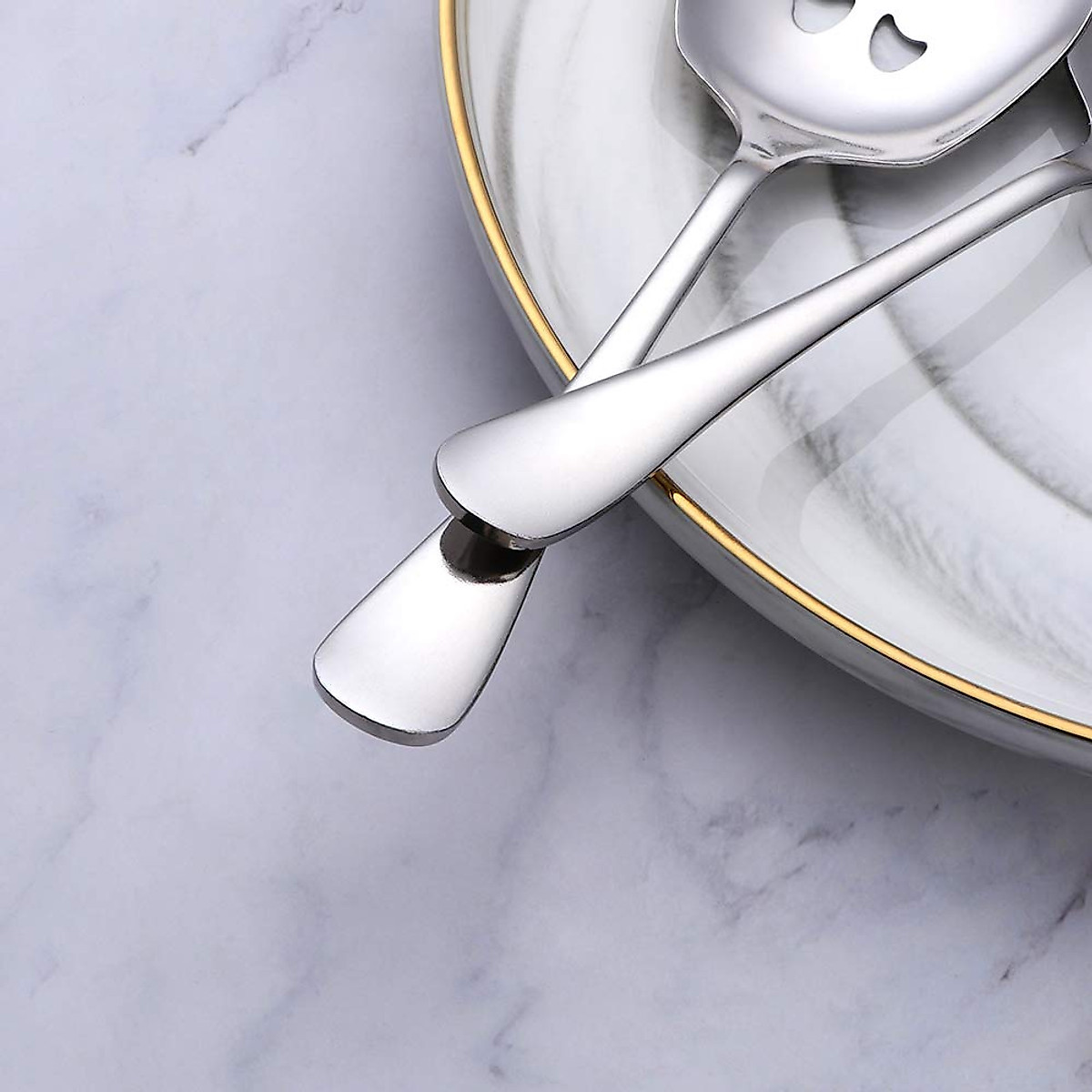 Meiishaaa Meisha Serving Spoons Set, 3 Serving Spoons and 3 Slotted Serving Spoons, Silver Stainless Steel Serving Utensils for Buffet Can Banquet Cooking Kitchen - Mirror Polished