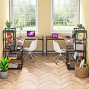 Tribesigns 79 Inch Reversible L-Shaped Desk, Industrial Large Corner Desk with 5 Tier Storage Shelves, Large L Desk Home Office Desk Computer Table Writing Desk, Rustic Brown