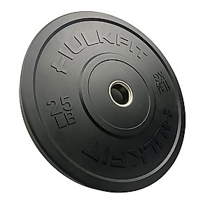 HulkFit Sport Series 2" Olympic Shock Absorbing Rubber Bumper Weight Plates for Barbells - Black 25 lb Single
