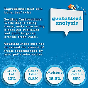 Jack&Pup Shin Twist Bones for Dogs Long Lasting | 8-11" Large Dog Chew Bones for Aggressive Chewers | Savory, Smoked Beef Shin Bone (3 Pack)