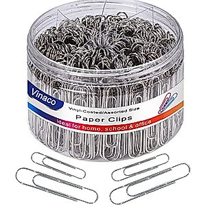Vinaco Paper Clips Non Skid, 500PCS Medium and Jumbo Paper Clips (1.3 inch & 2.0 inch), Durable & Rustproof, Coated Paper Clip Great for Office School and Personal Use