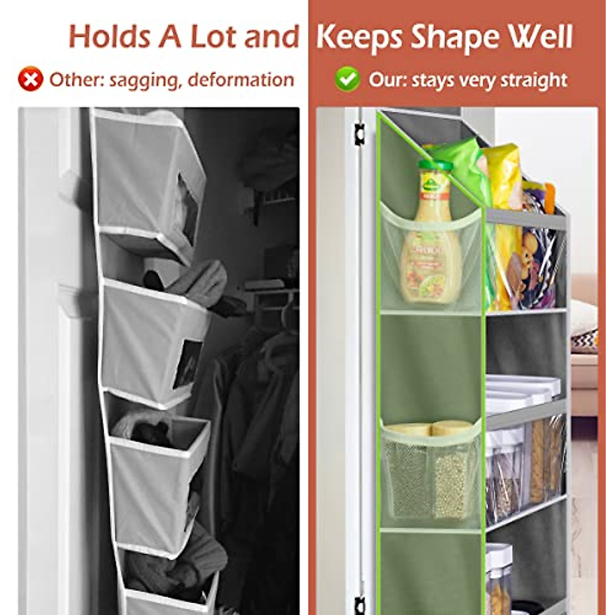 MISSLO 6 Shelves Over the Door Hanging Organizer + 28 Large Pockets Hanging Shoe Rack Grey