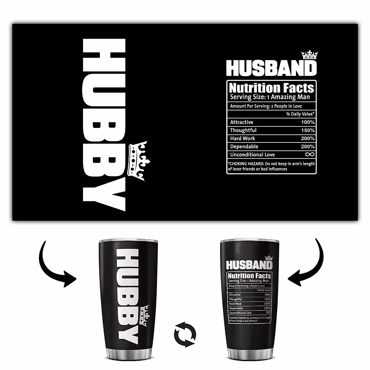 20 Oz Stainless Steel Tumbler For Husband, Hubby Tumbler, Husband Gifts From Wife - Christmas, Valentine'S Gifts For Husband, Anniversary Present For Him, Husband Gift, Hubby Birthday Gift