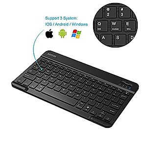 Arteck HB030B Universal Slim Portable Wireless Bluetooth 3.0 7-Colors Backlit Keyboard with Built in Rechargeable Battery, Black