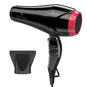 Wazor Ionic Lightweight Hair Dryer 1875W Ceramic Powerful Blow Dryer Pro AC Motor for Quick Drying, 2 Speed / 3 Heat Settings, Concentrator