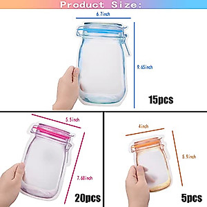 81 Pcs Reusable Mason Jar Bottle Bags,Washable Multi-Size Mason Jars Ziplock Food Storage,Fresh Leak-Proof Snack ziplock Bag with Black Label Sticker,Silicone Funnel for Kitchen,Camping,Travel,Office