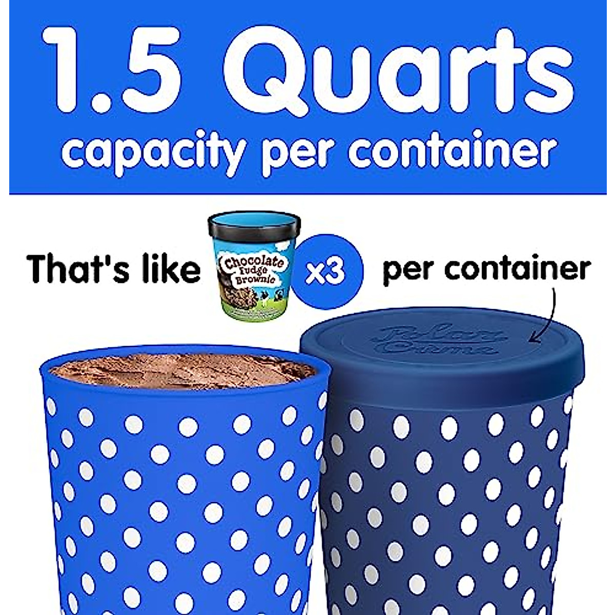 Polar Creme Ice Cream Containers for Homemade Ice Cream - 2 Containers - 1.5 Quart Each