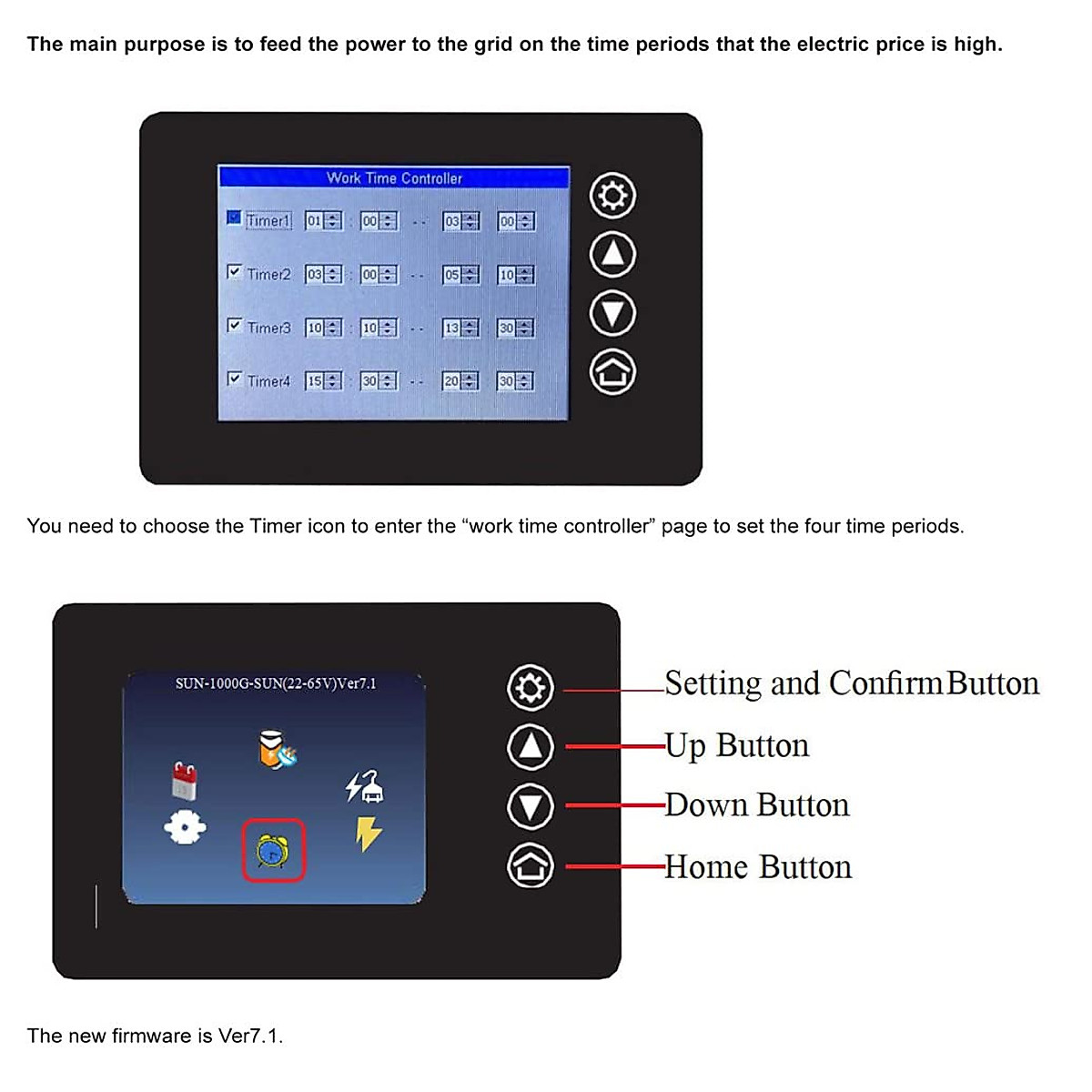 1000W Battery Backup MPPT Solar Grid Tie Inverter with Limiter Sensor and Work Time Controller Function DC22-65V AC110V/220V Auto (DC22-65V, Without WiFi)