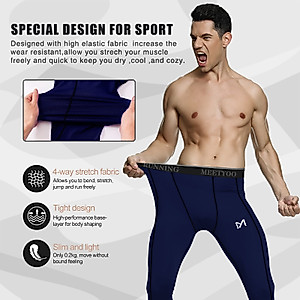 MEETYOO Men's Standard Compression Pants, Cool Dry Sports Workout Running Tights Leggings, Navy Blue, Large