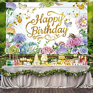 Flowers Birthday Party Backdrop Pink Flower Bush Garden Birthday Photography Background for Girls Women Happy Birthday Party Background Banner for Birthday Proposal Party Decoration Supplies