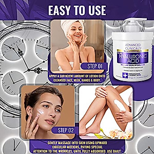 Advanced Clinicals Hyaluronic Acid Cream Moisturizer Skin Care Lotion For Face, Body, & Hands. Instant Hydration Anti Aging Skin Firming Lotion For Crepey Skin, Wrinkles, & Dry Skin, Large 16 Ounce