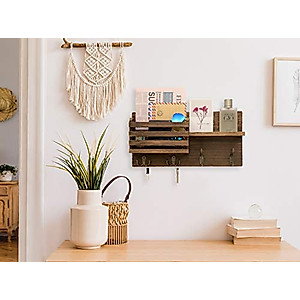 ROOREVO Key Holder for Wall Mail Holder Wall Organizer with Key Hooks and A Floating Shelf Rustic Home Decor for Entryway or Mudroom,Brown