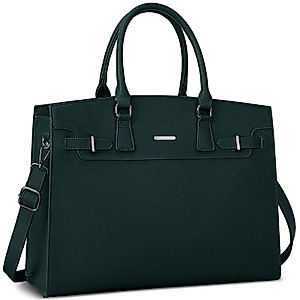 Laptop Bag for Women 15.6 Inch Waterproof Leather Tote Bag Lightweight Business Office Work Bag Large Capacity Professional Briefcase Computer Tote Bag Fashion Handbag Shoulder Bag Dark Green