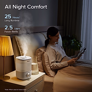 LEVOIT Top Fill Humidifiers for Bedroom, 2.5L Tank for Large Room, Easy to Fill & Clean, 28dB Quiet Cool Mist Air Humidifier for Home Baby Nursery & Plants, Auto Shut-off and BPA-Free for Safety, 25H