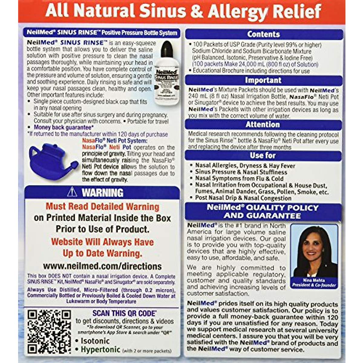 NeilMed Sinus Rinse 100 Salt Premixed Packets for Allergies & Sinus (Pack of 2)