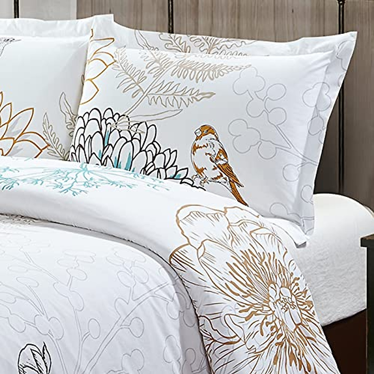 Style Quarters Queen Duvet Cover, 100% Cotton Percale Bird Style Duvet Cover 3 Pieces Duvet Cover Queen, White Duvet Cover Queen with 1 Duvet Cover and 2 Pillow Shams(Queen)