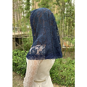 Grettytling Lace Mantilla Veil Soft and comfortable 7 Colors Spanish Style Rose Lace Veil Head Covering D Shape ，Navy