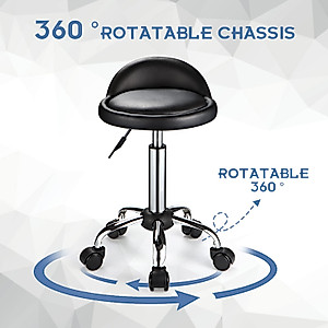 FNZIR Swivel Rolling Stool with Wheels Height Adjustable Stool Drafting Chair with Low Back Black