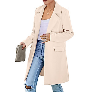PRETTYGARDEN Women's 2024 Fall Long Blazer Jackets Long Sleeve Lapel Pockets Loose Fit Work Casual Blazers Outerwear (Beige,Small)