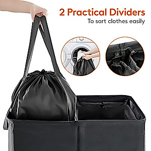 Lifewit 136L Double Laundry Hamper, Bundle with 105L Double Laundry Hamper with Lid and Removable Laundry Bags, Black