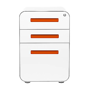 Laura Davidson Furniture Stockpile 3-Drawer Mobile File Cabinet, Commercial-Grade, Pre-Assembled (White/Orange)