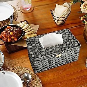 GRANNY SAYS Tissue Box Cover Rectangle, Tissue Box Holder, Tissue Holder for Bathroom, Decorative Wicker Tissues Cube with Elastic Toggle Closure, Tissue Cover Box for Toilet, Gray