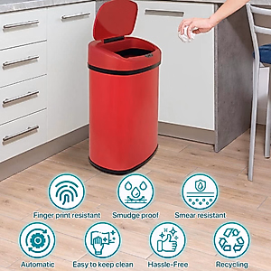 NiamVelo Kitchen Garbage Bin 13 Gallon Automatic Trash Can with Lid, Stainless Steel, Red