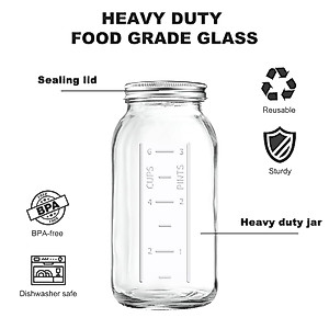 64 OZ Wide Mouth Mason Jar with Lid, Clear Heavy Duty Glass Airtight Storage Canning Jar and Band Half Gallon / 2 Quart Fermenting, Pickling, Storing, Pack of 1