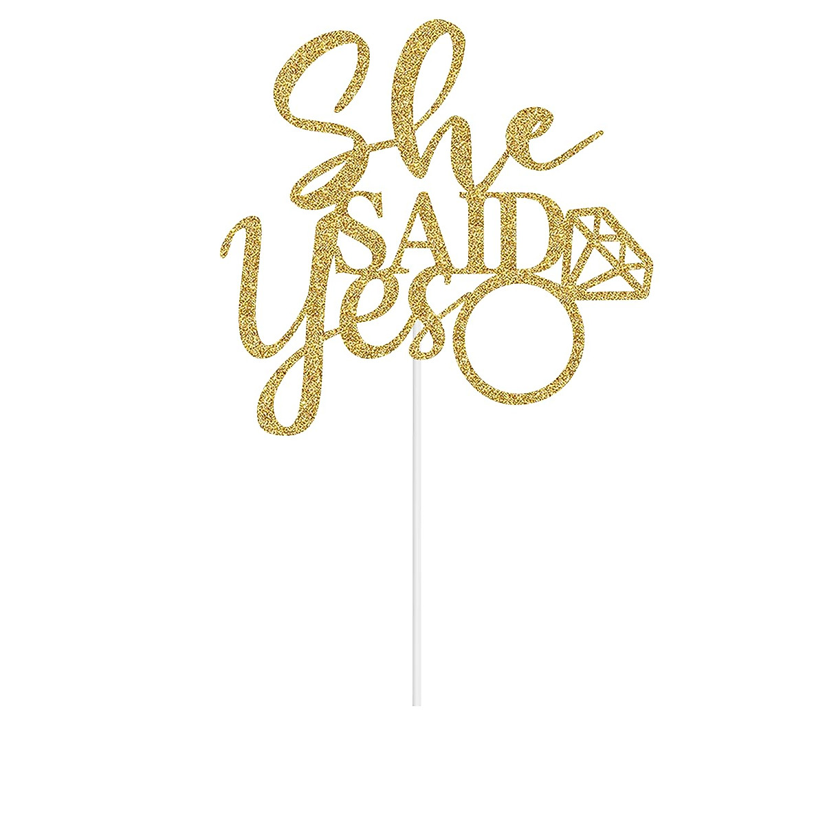 Glitter She Said Yes Cake Topper - Mr & Mrs Wedding Shower Sign, Wedding Engagement Bridal Shower Party Decorations Gold
